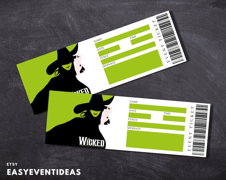 Printable Wicked Ticket Editable Wicked Ticket Musical Fake Surprise ...