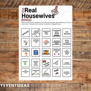 The Real Housewives Bingo Game for 10 | Real Housewives Printable | OC ...