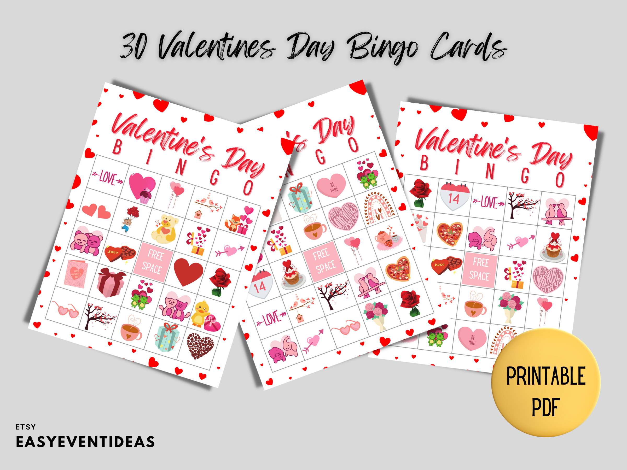 30 Printable Valentine's Day Bingo Cards, School Valentine's Day Party ...