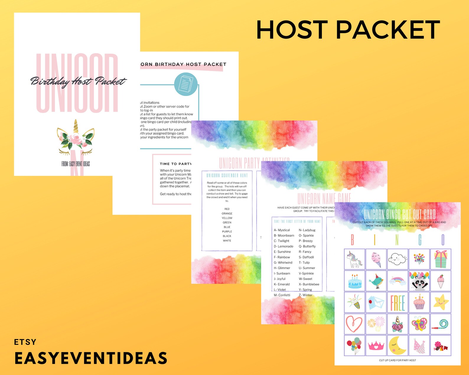 Unicorn Birthday Packet Unicorn Birthday Party Packet Birthday Instant ...