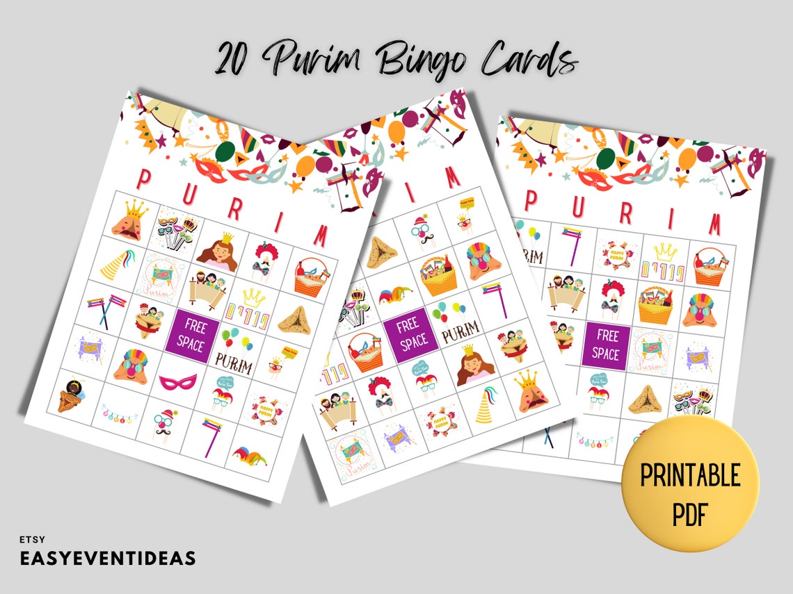 Purim Bingo Game | 20 Printable Cards, School Party (instant PDF ...