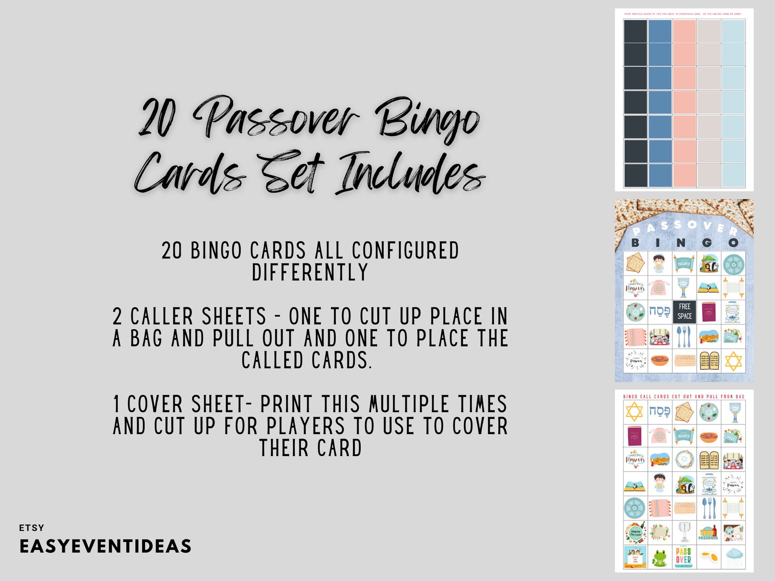 20 Printable Passover Bingo Cards | School Passover Party Game ...