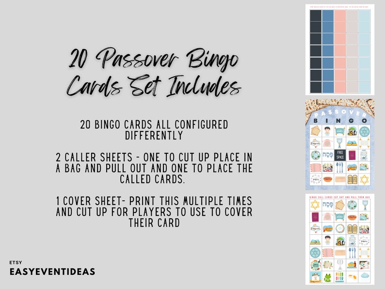 20 Printable Passover Bingo Cards | School Passover Party Game ...