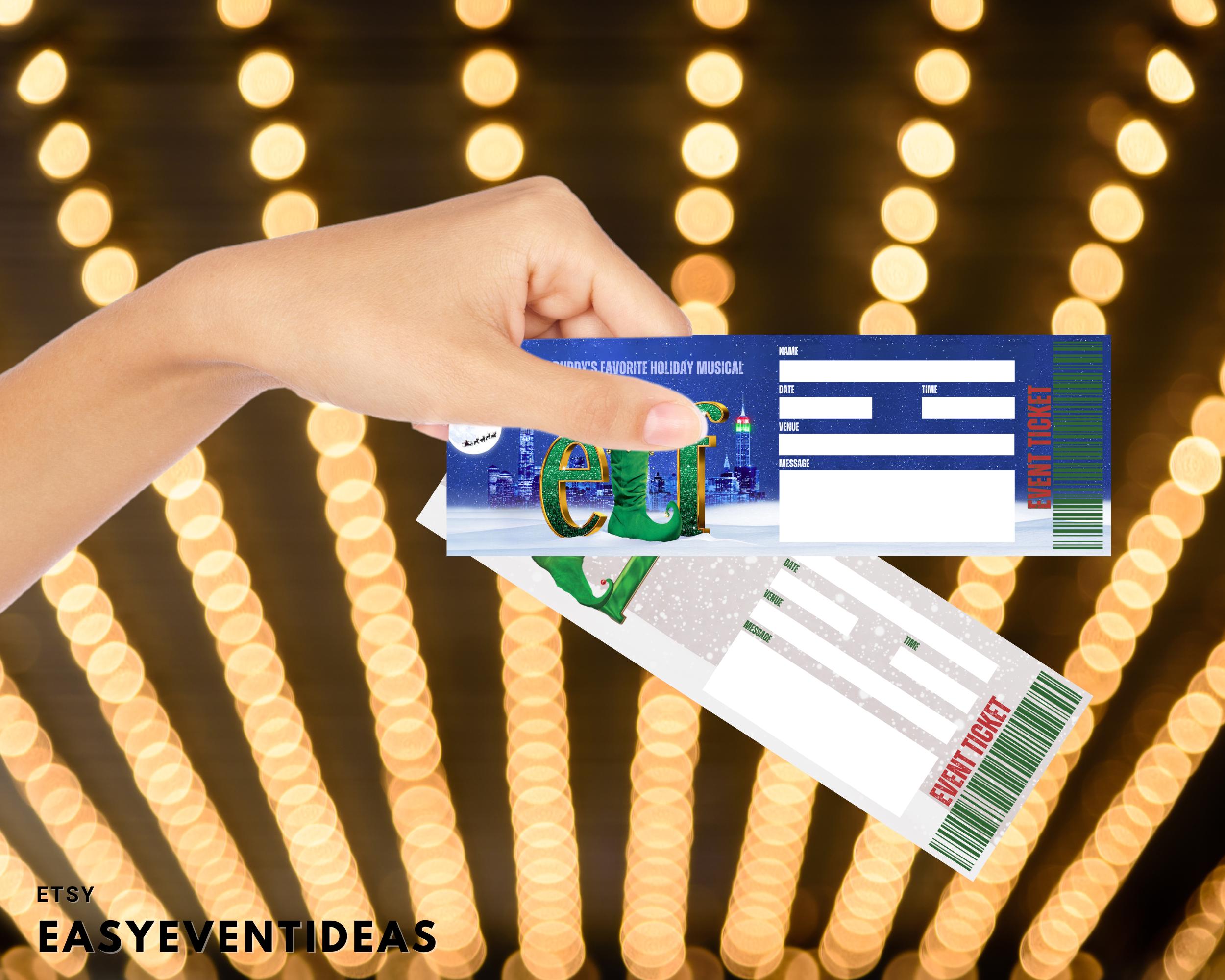 Printable Elf the Musical Ticket Editable Ticket Musical Fake Surprise ...