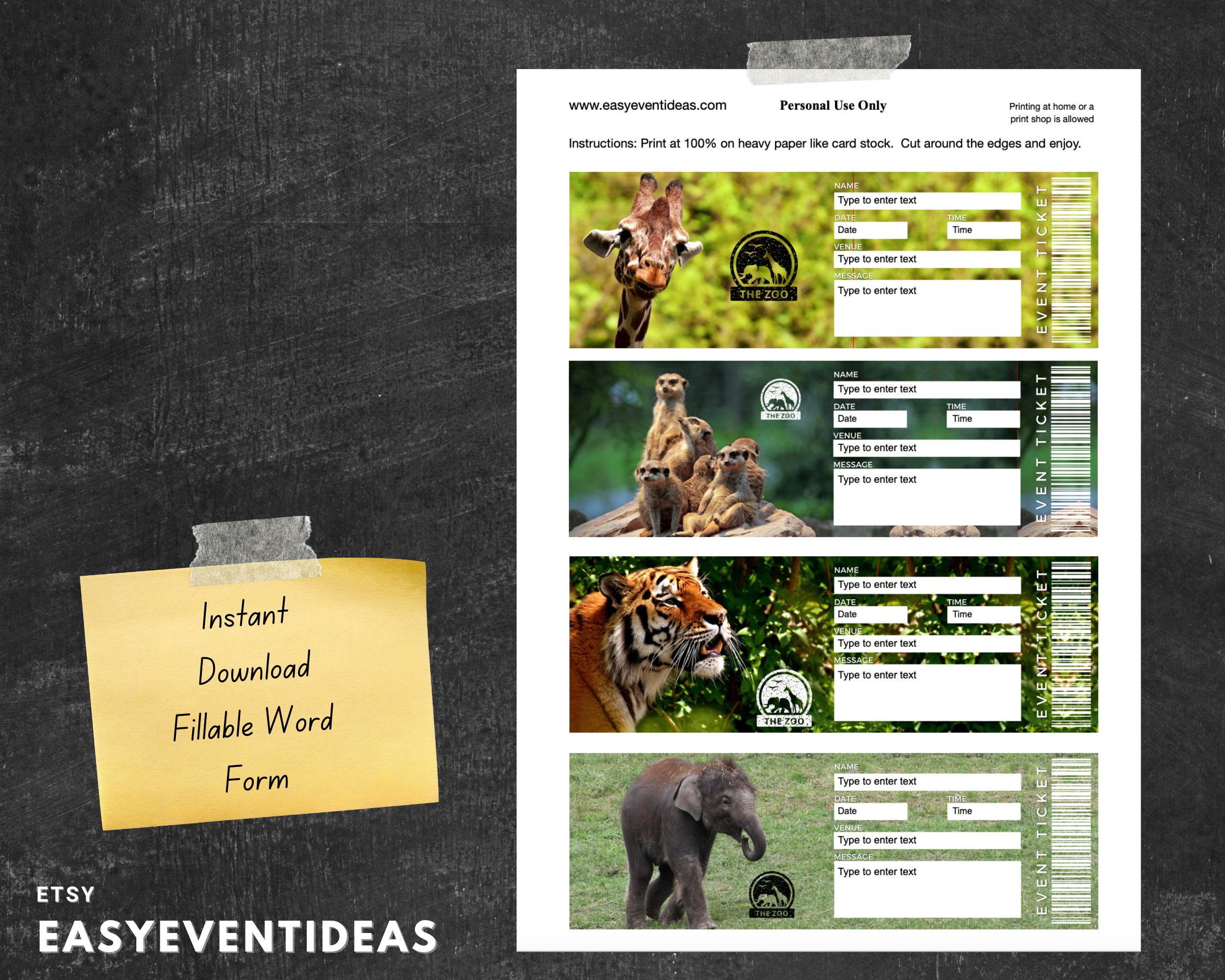 Printable Zoo Ticket, Editable Zoo Gift Tickets, Fake Zoo Surprise ...