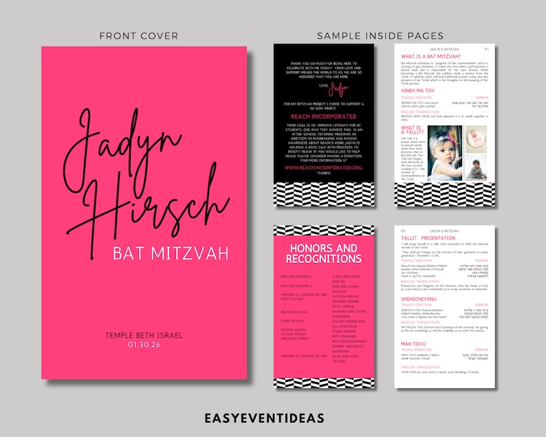Herringbone Pattern Mitzvah Program Prayer Booklet, Bat Mitzvah Program ...