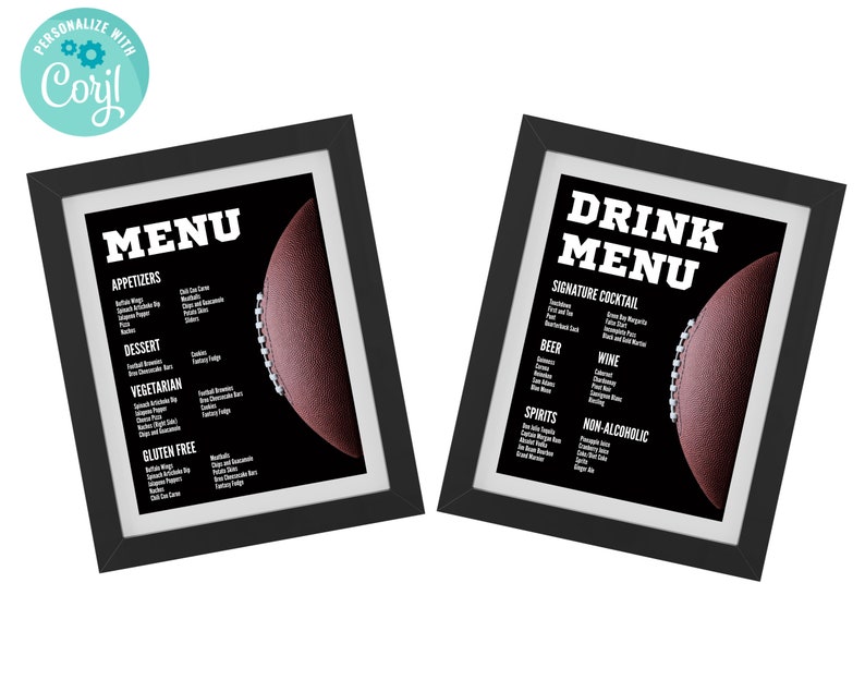 Editable FOOTBALL Party Bar Menu, Game Day Drink Sign, Super Bowl Menu ...