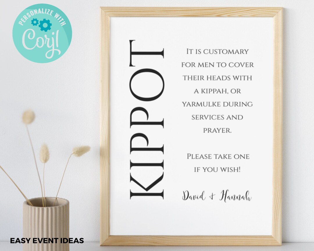 Kippot Sign Template, Printable Minimalist Kippah Sign, Jewish Wedding ...