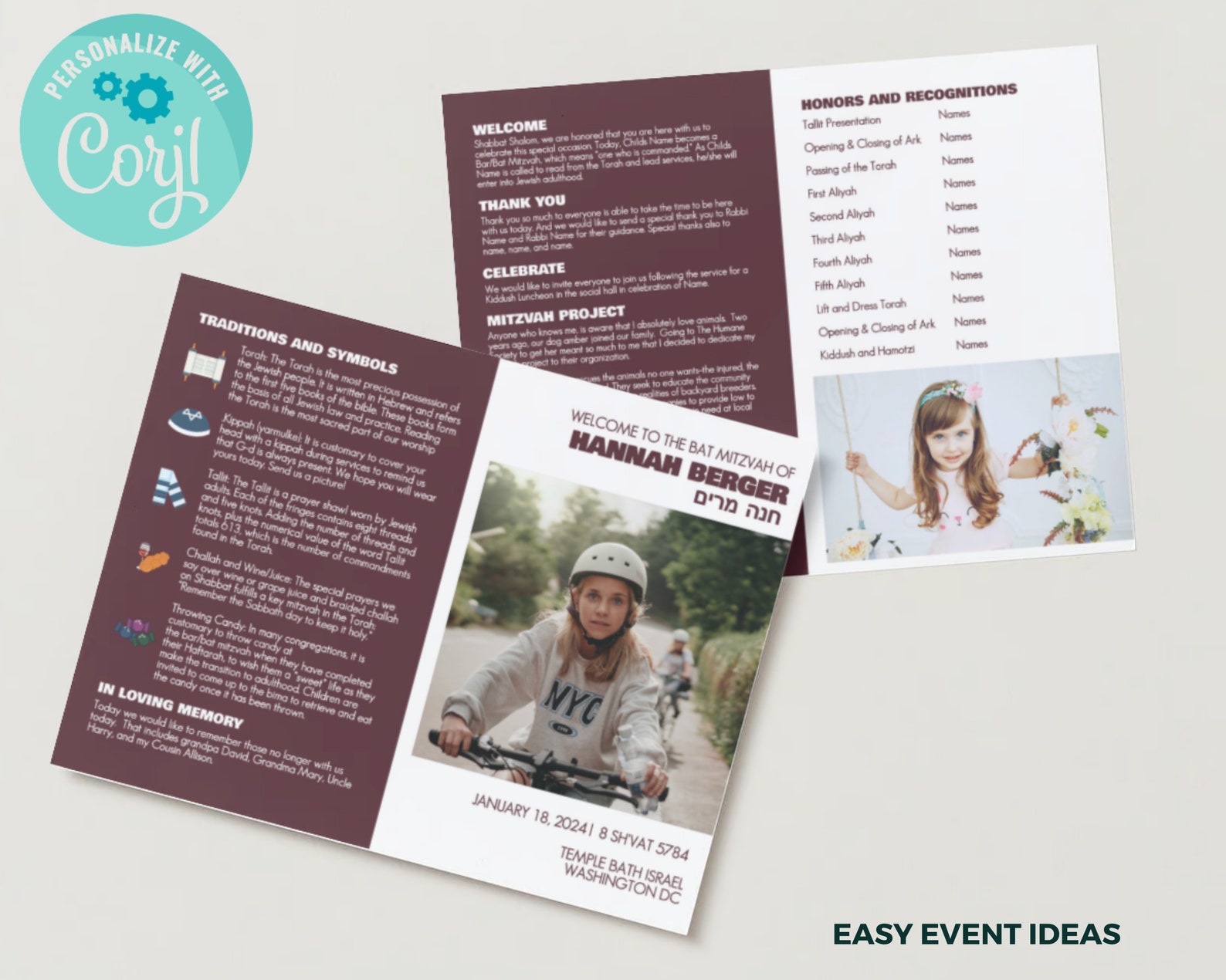 Mitzvah Program Template, Bat Mitzvah Program, Bar Mitzvah Program, DIY ...