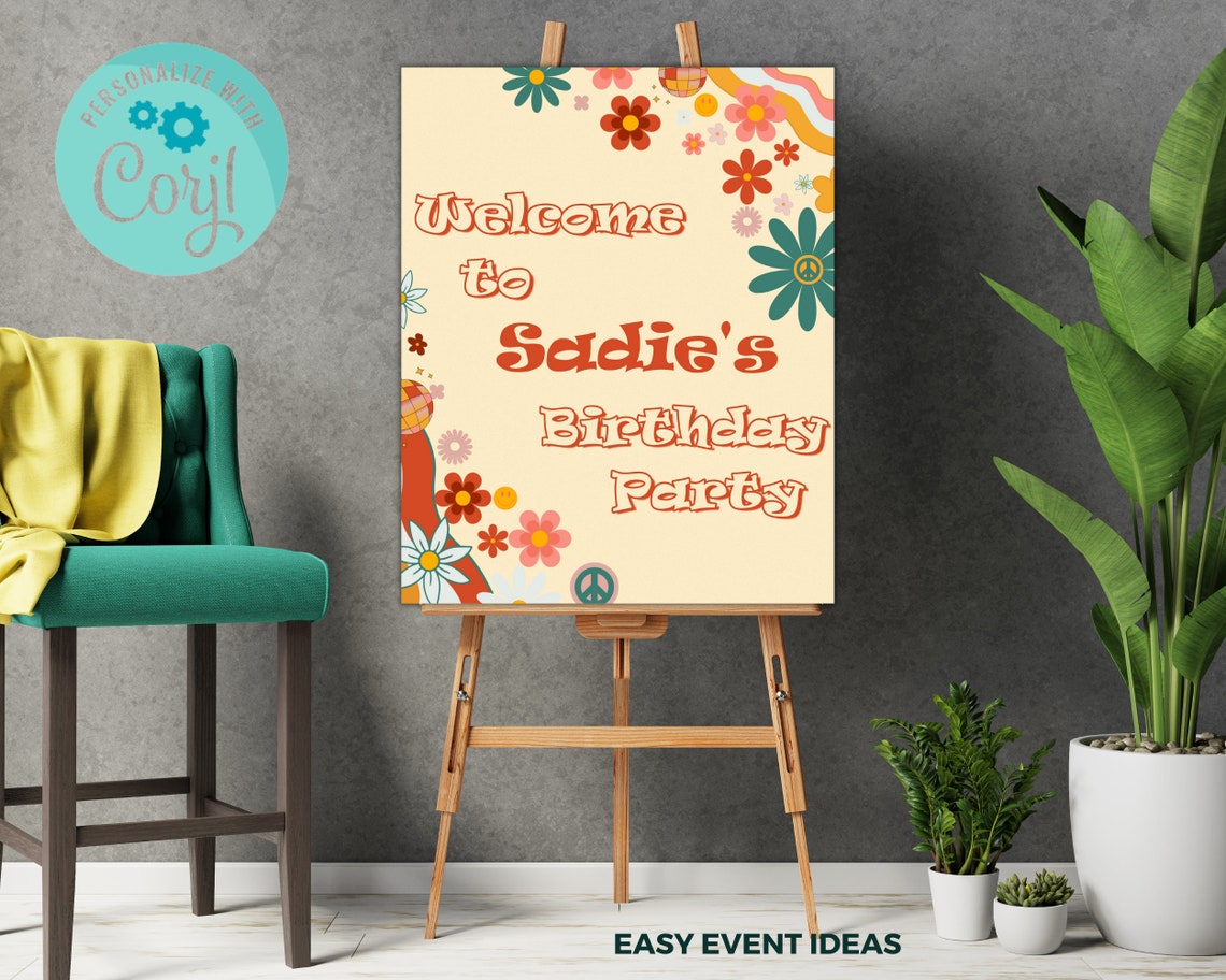 Retro Birthday, Groovy Birthday, Party Hippie 70s Party, Editable ...