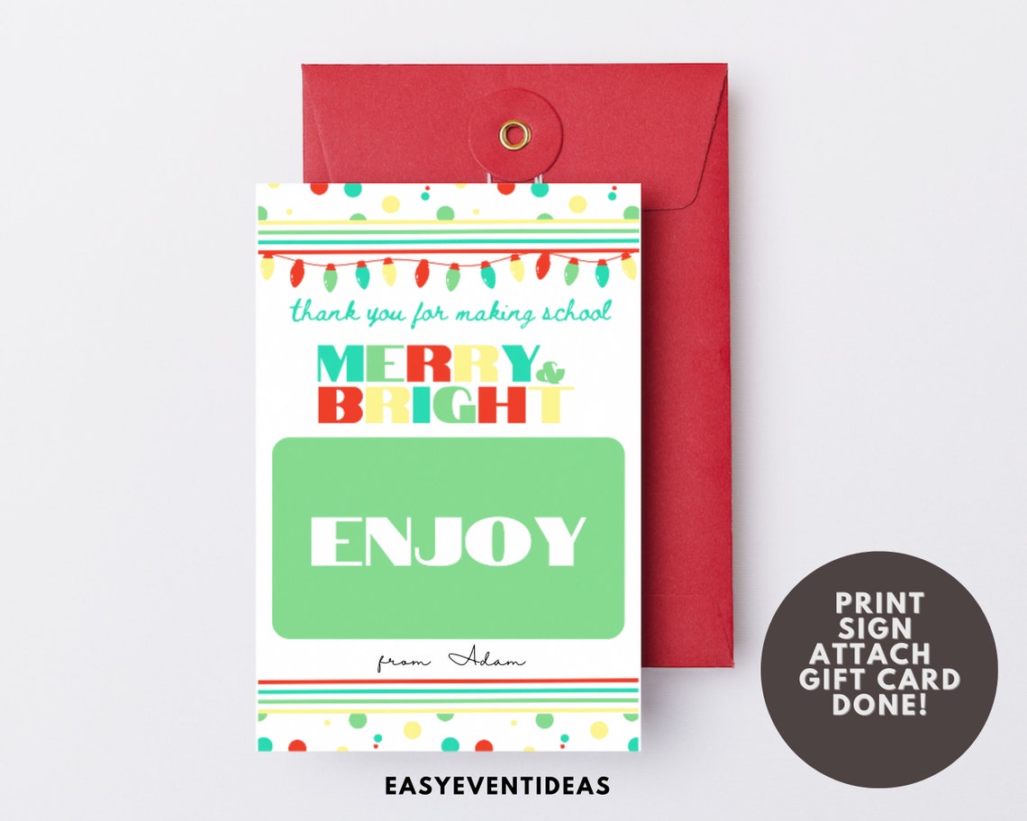 Teacher Christmas Gift Card Holder, School Staff Appreciation (digital ...