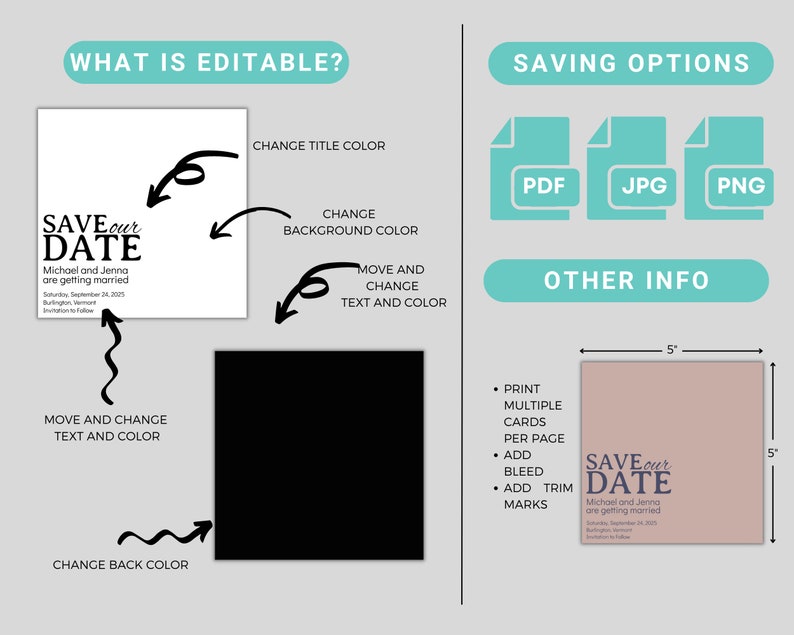 Minimalist Square Save the Date Template, Editable (digital Download ...