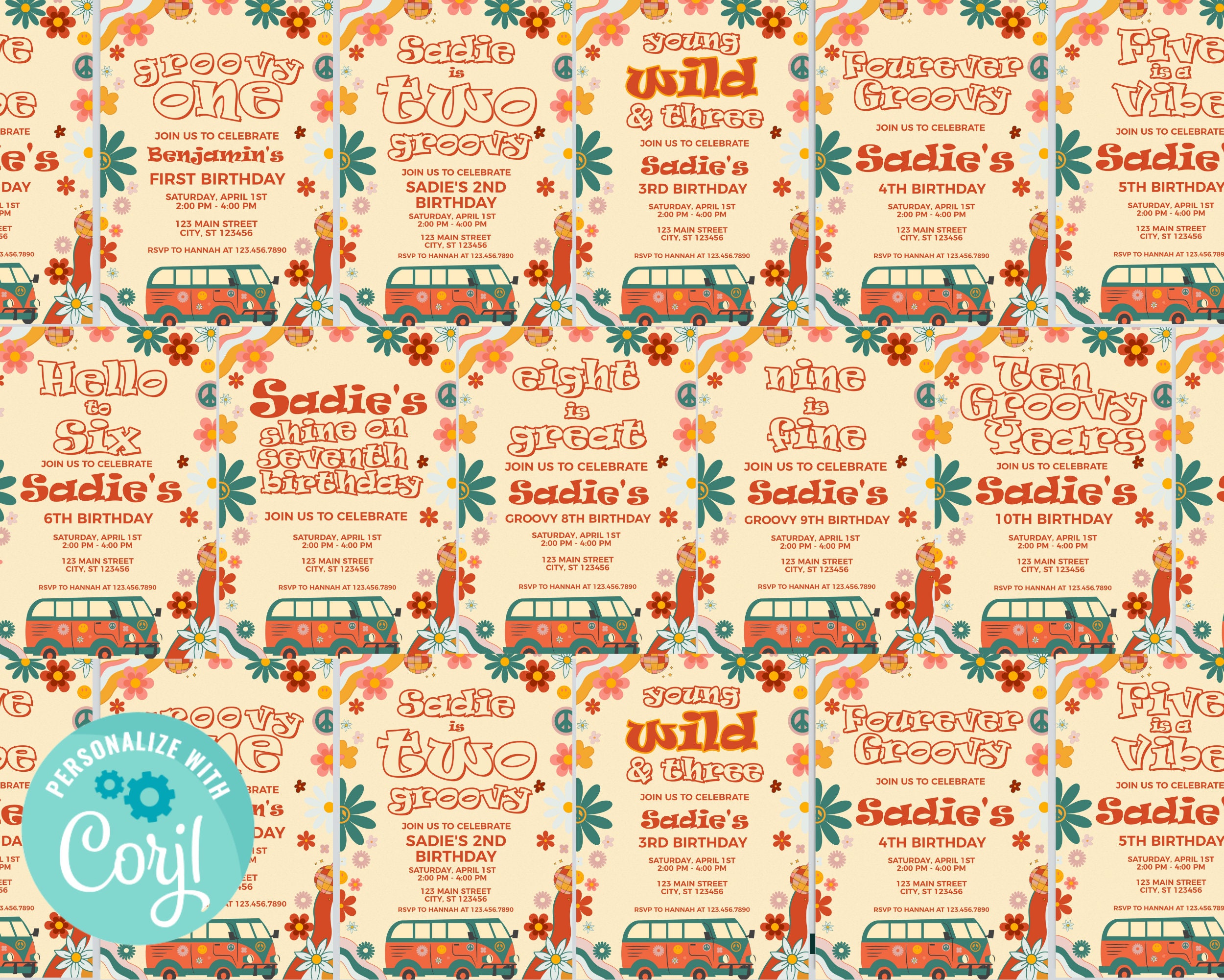 Retro Birthday Gift Tag, Groovy Birthday Gift Tag, Party Hippie 70s ...