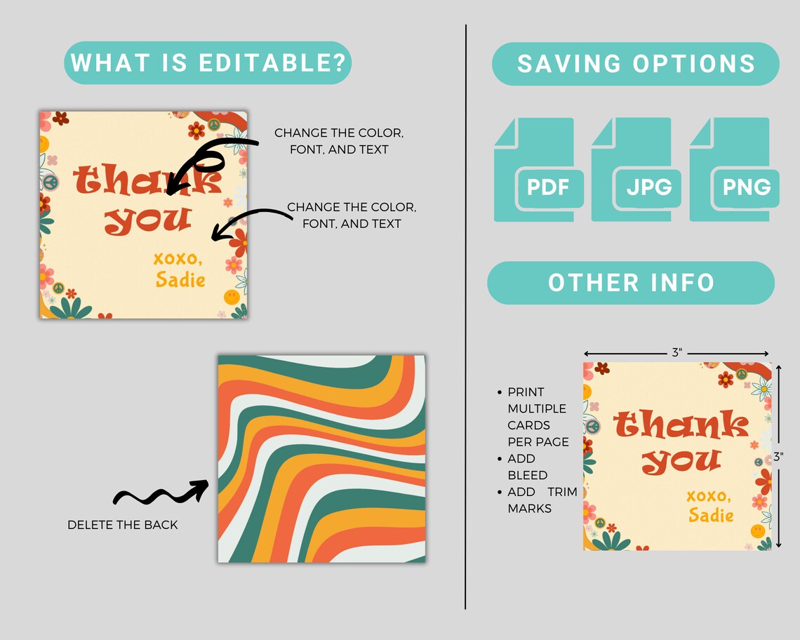 Groovy 70s Birthday Gift Tag, Editable Template (digital Download) - Etsy