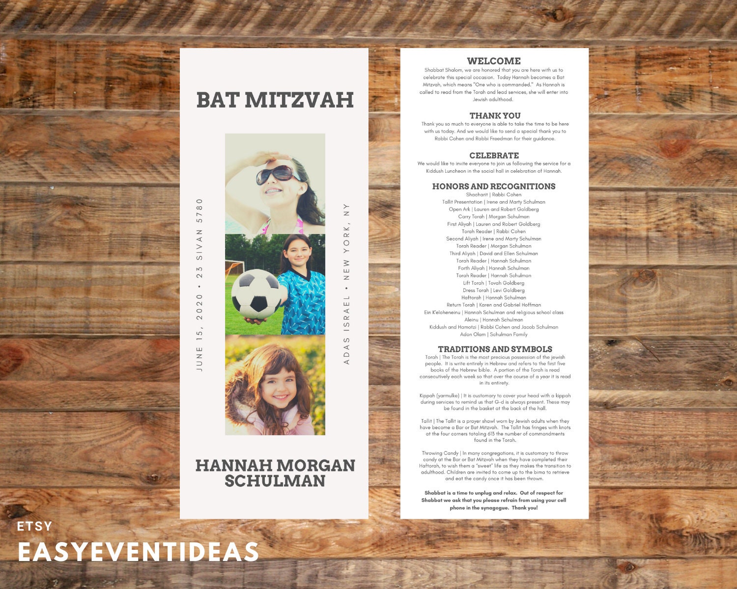 Bar Mitzvah Program, Bat Mitzvah Program, Personalized Rack Card ...