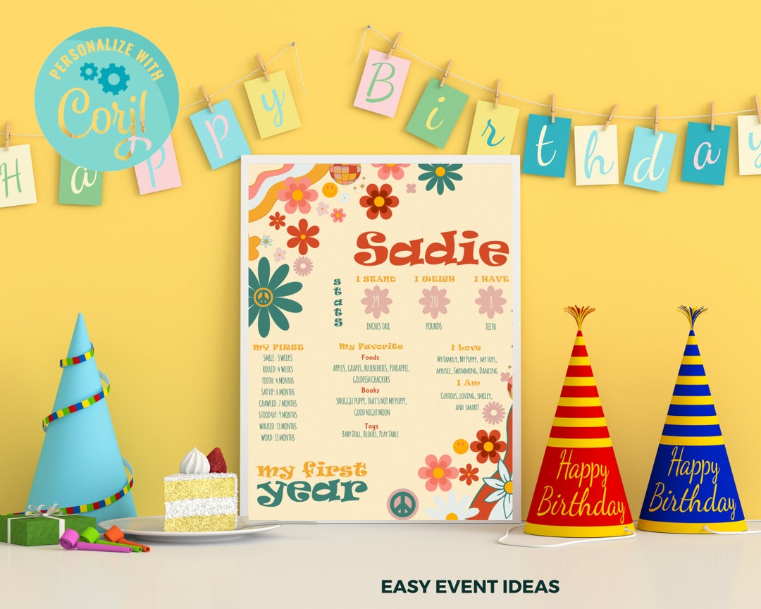 Retro Birthday, Groovy Birthday, Party Hippie 70s Party, Editable ...