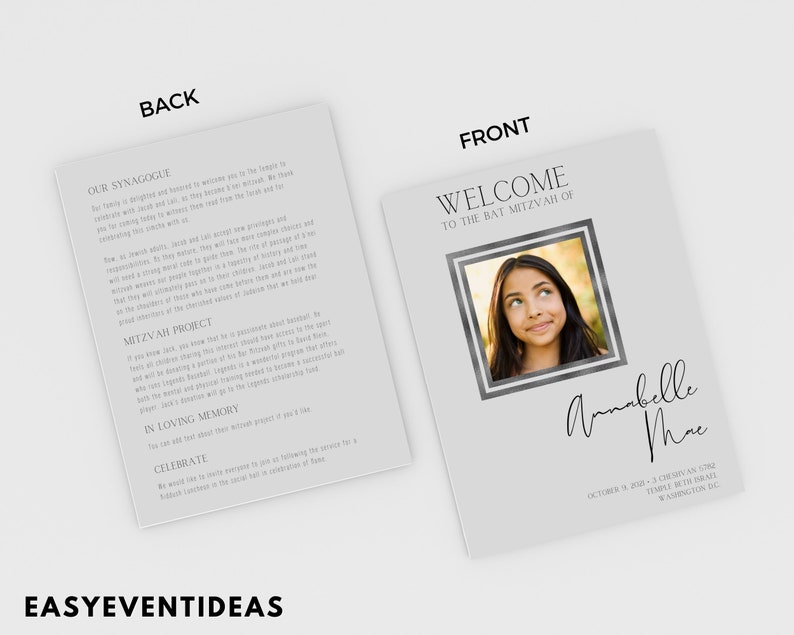 Bar Mitzvah Program, Bat Mitzvah Program, Personalized Folded Mitzvah ...