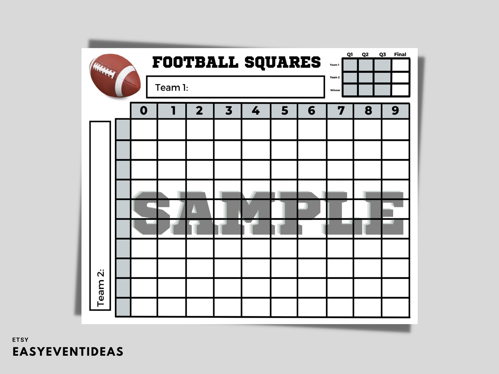Printable Super Bowl Squares Game Football Squares Game Super Bowl