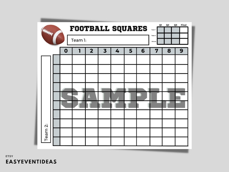 Printable Super Bowl Squares Game | Football Squares Game | Super Bowl ...
