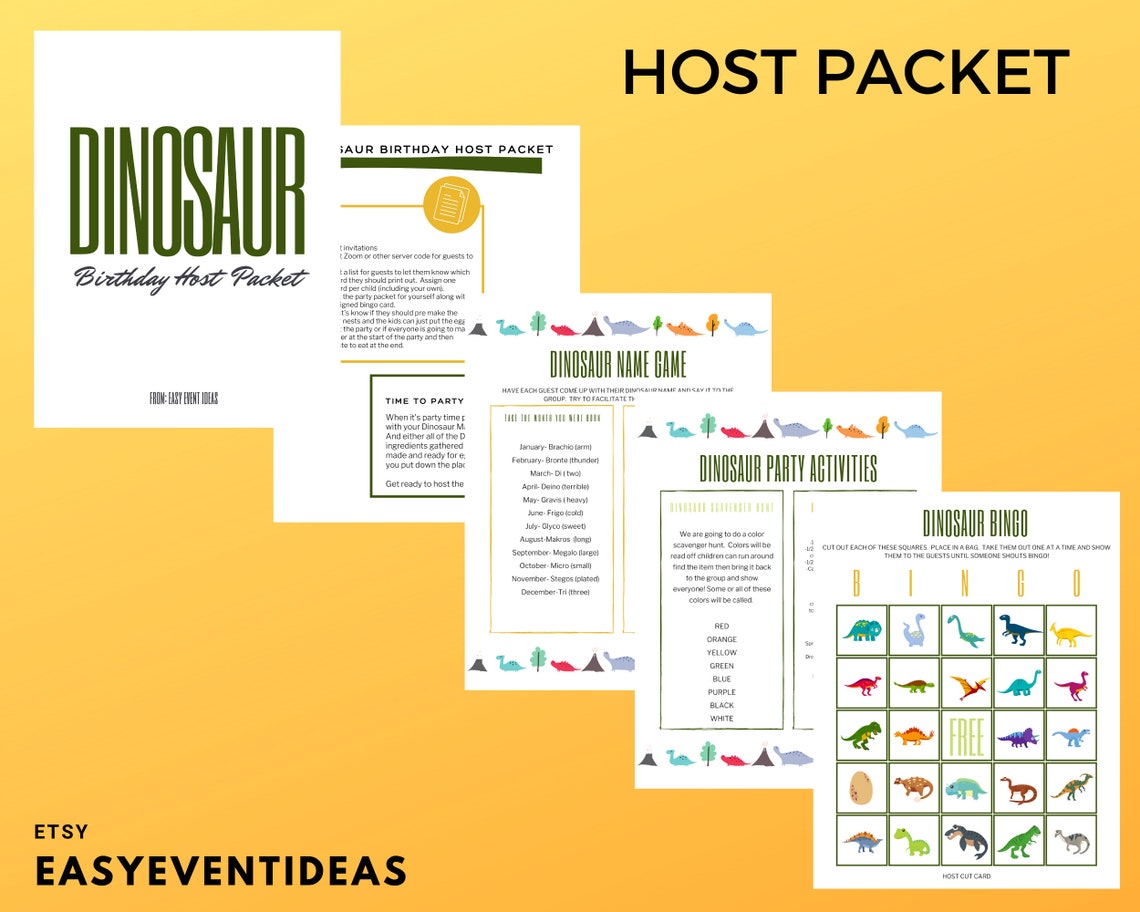 Dinosaur Birthday Packet Dinosaur Birthday Party Birthday Instant ...