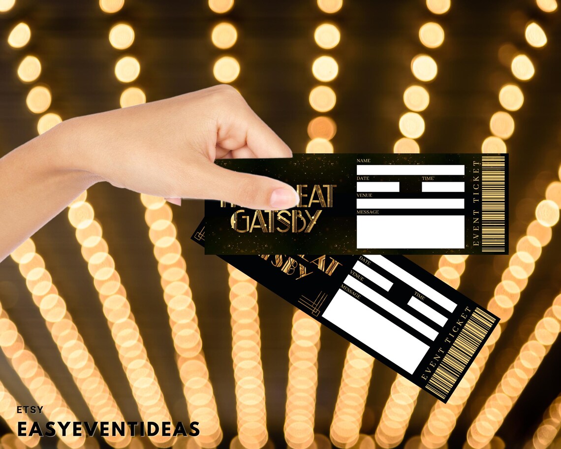 Printable the Great Gatsby Ticket, Editable Tickets, Musical Fake ...