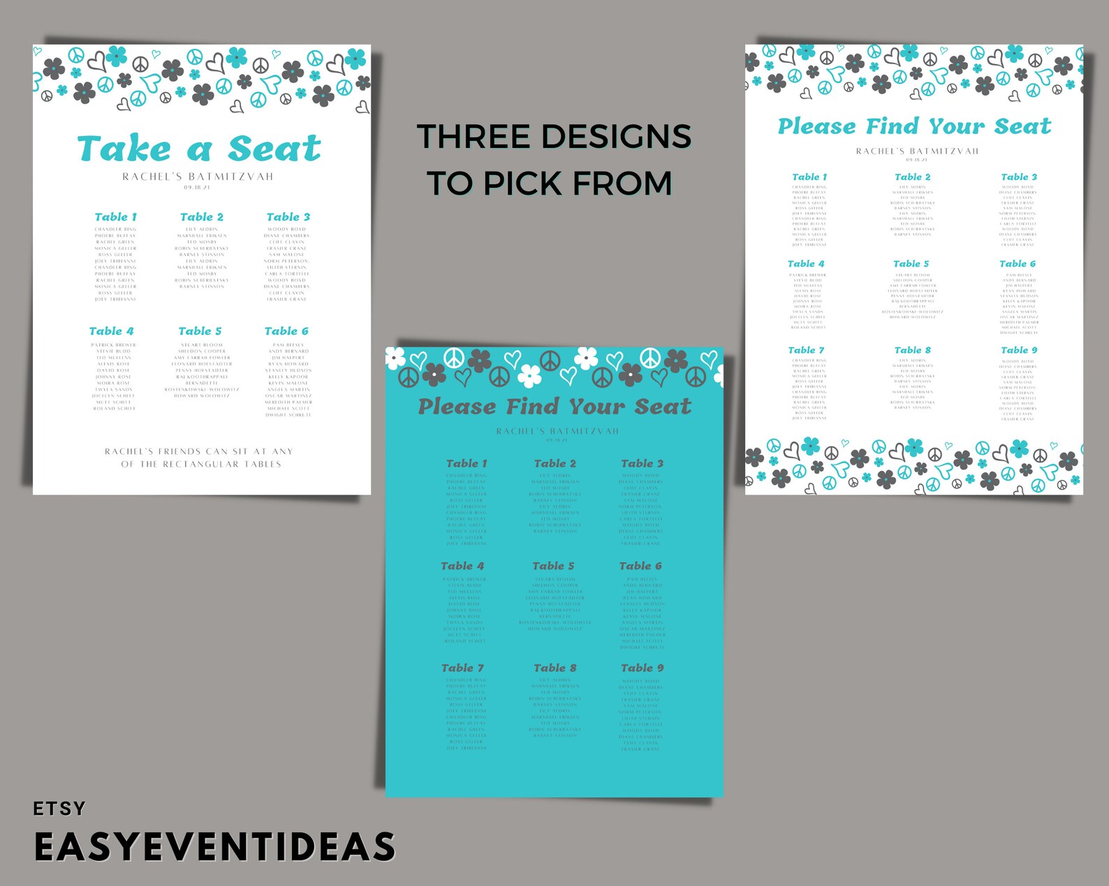 60s Inspired Mitzvah Seating Chart Bar Mitzvah Seating Chart Bat ...