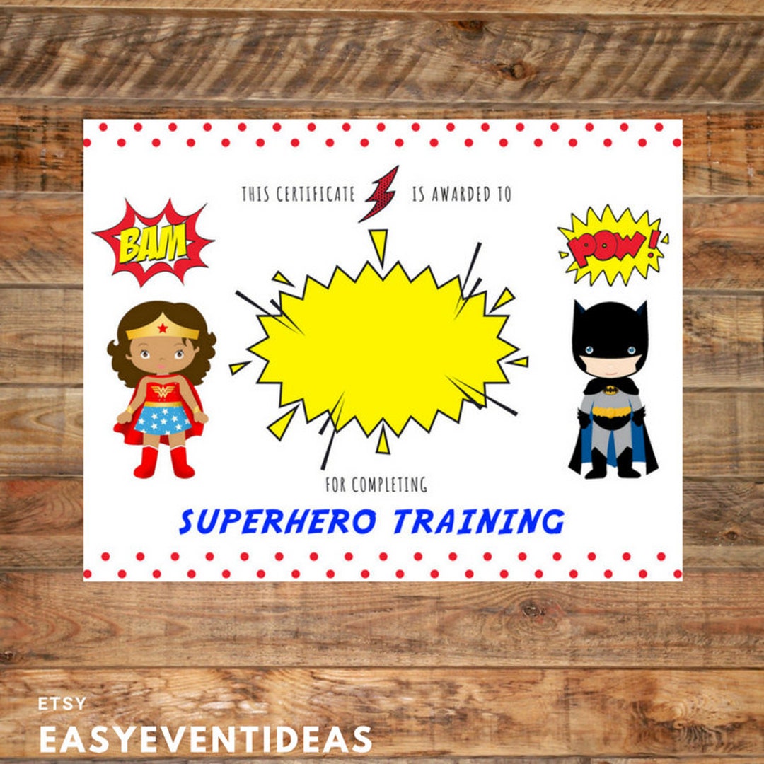 Printable Superhero Training Certificate for Birthday Instant Download ...