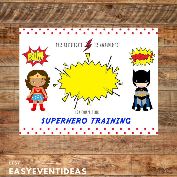 Superhero Certificate - Etsy