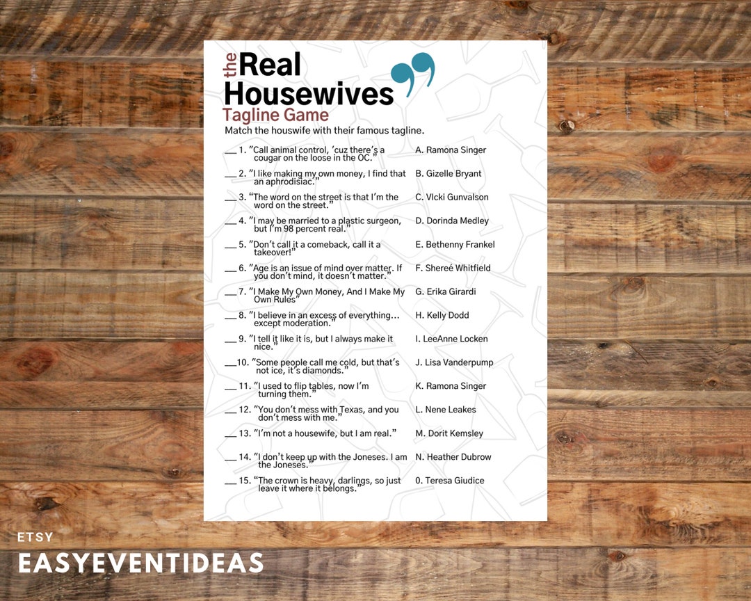 The Real Housewives Tagline Game | Housewives Tagline Quiz | Bridal ...