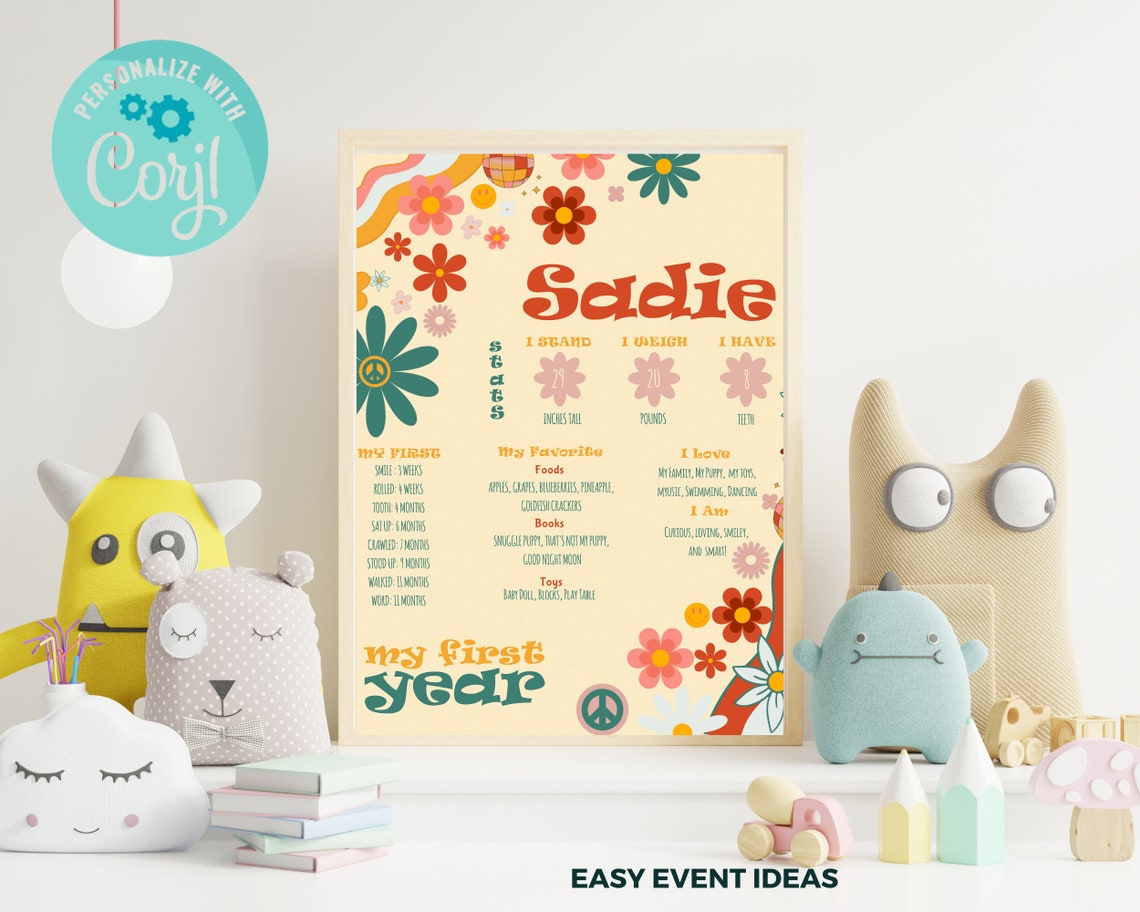 Retro Birthday, Groovy Birthday, Party Hippie 70s Party, Editable ...