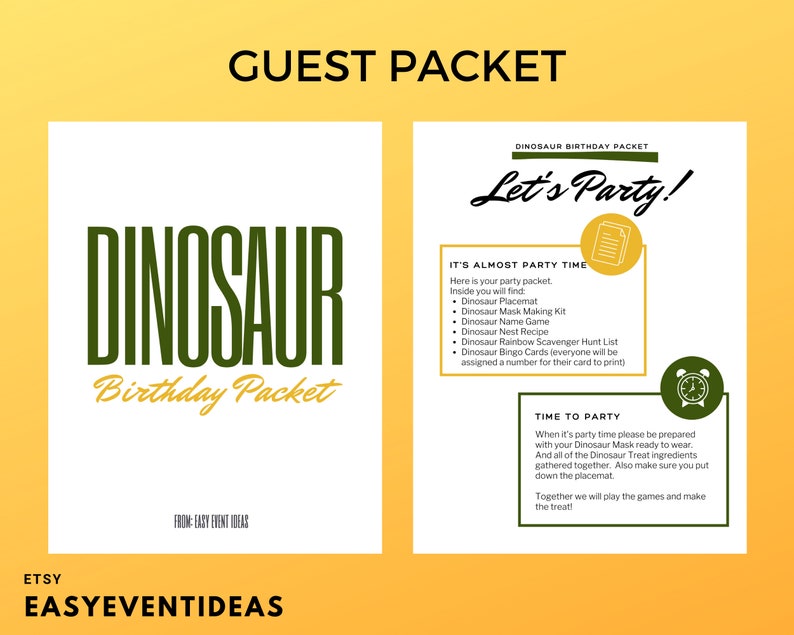 Dinosaur Birthday Packet Dinosaur Birthday Party Birthday Instant ...
