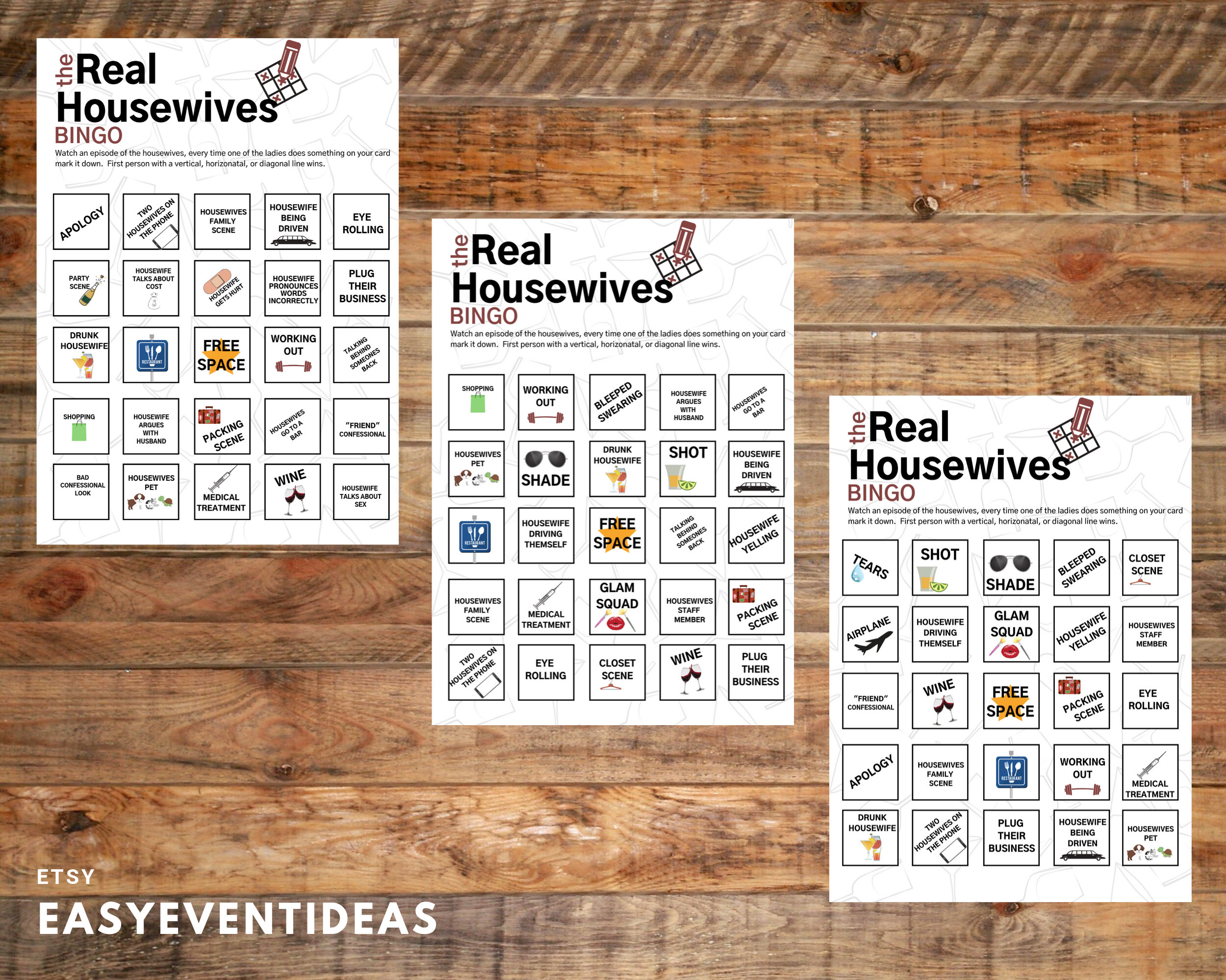 The Real Housewives Bingo Game for 10 | Real Housewives Printable | OC ...