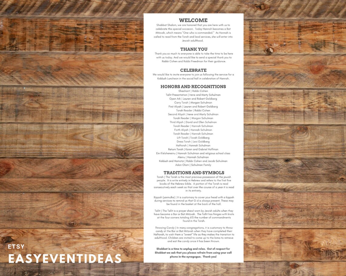 Bar Mitzvah Program, Bat Mitzvah Program, Personalized Rack Card ...