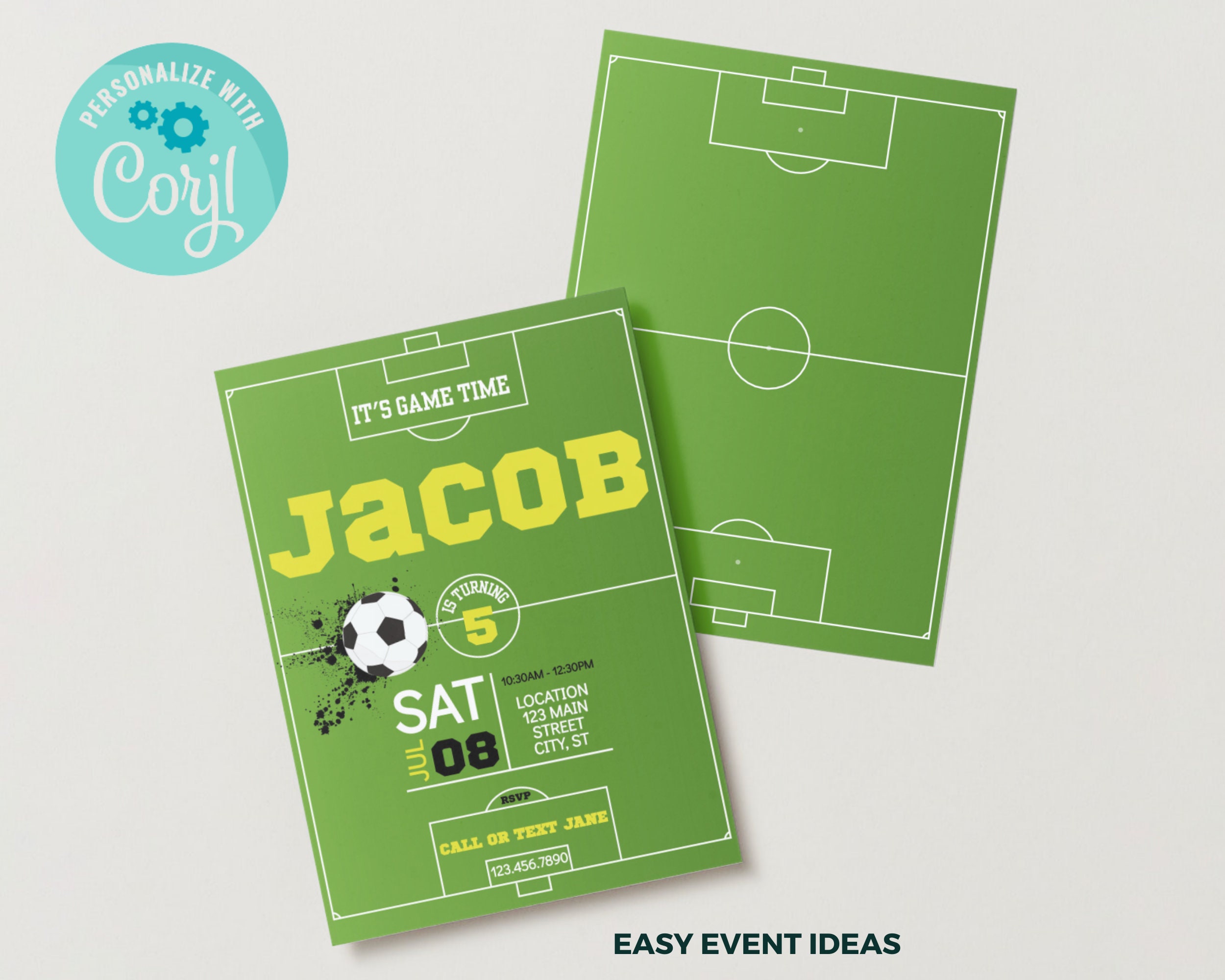 Editable Soccer Birthday Invitation, 5x7 Corjl Template (digital ...