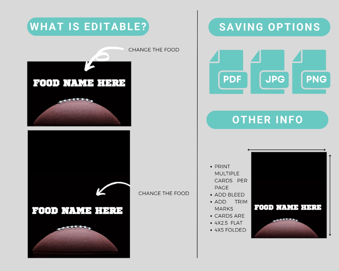 Editable FOOTBALL Party Food Label Tents Super Bowl Food - Etsy