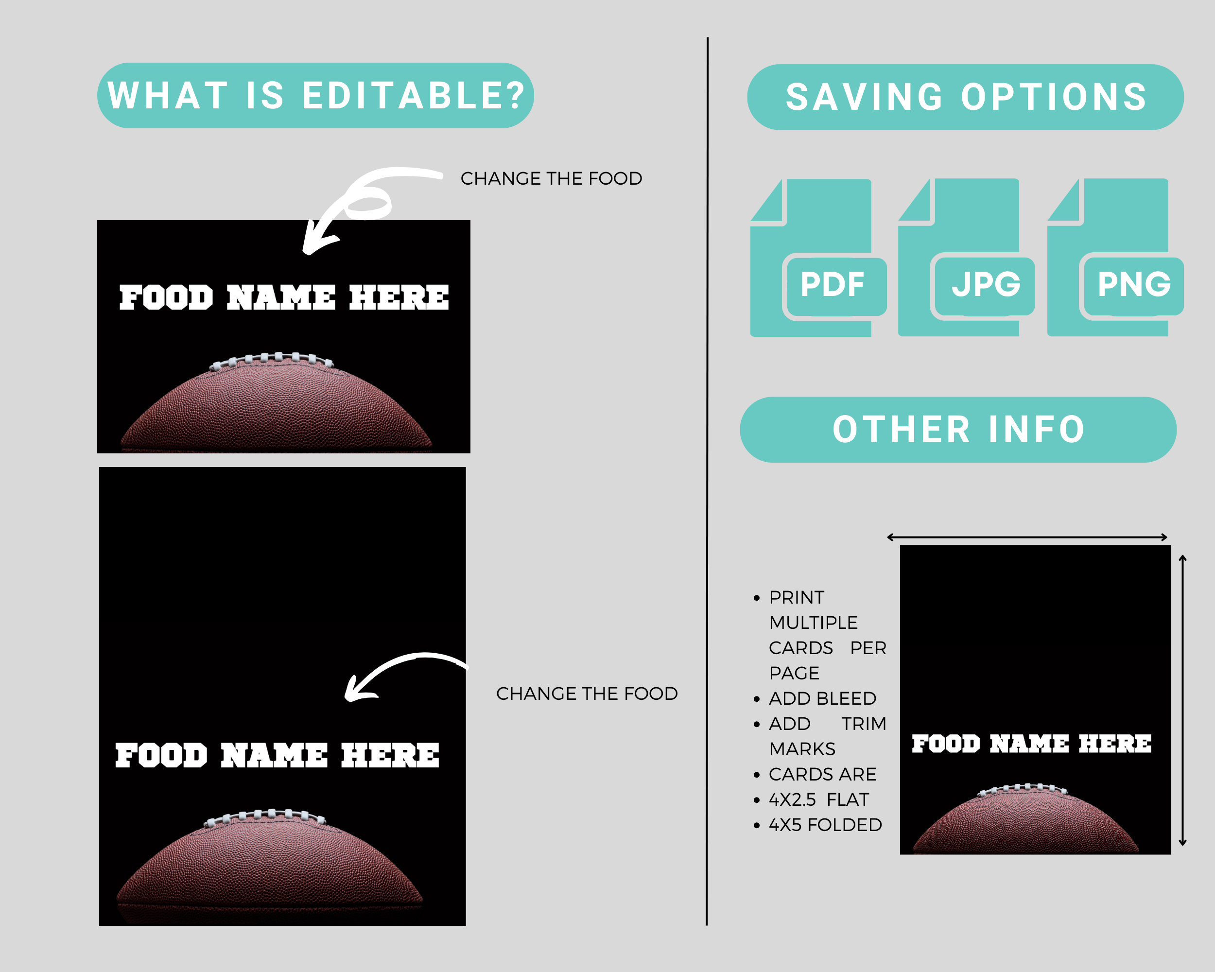 Editable FOOTBALL Party Food Label Tents, Super Bowl Food Placards, Big ...