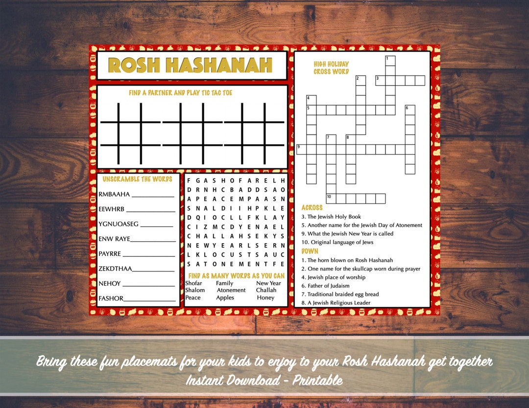 Kids Rosh Hashanah Activity Printable Placemat for Older Kids Instant ...