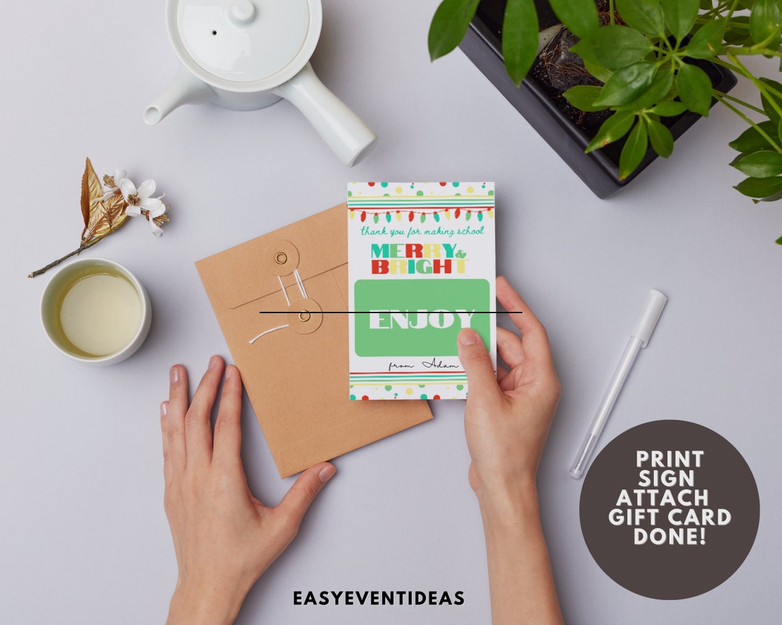 Teacher Christmas Gift Card Holder, Printable Holiday Custodian School ...