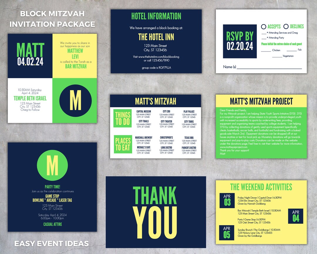 Block Mitzvah Full DIY Invitation Package, Bat Mitzvah Invitations ...