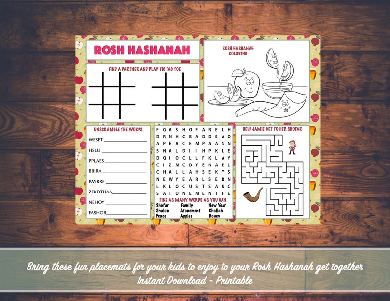 Kids Rosh Hashanah Activity Printable Placemat Instant Download - Etsy