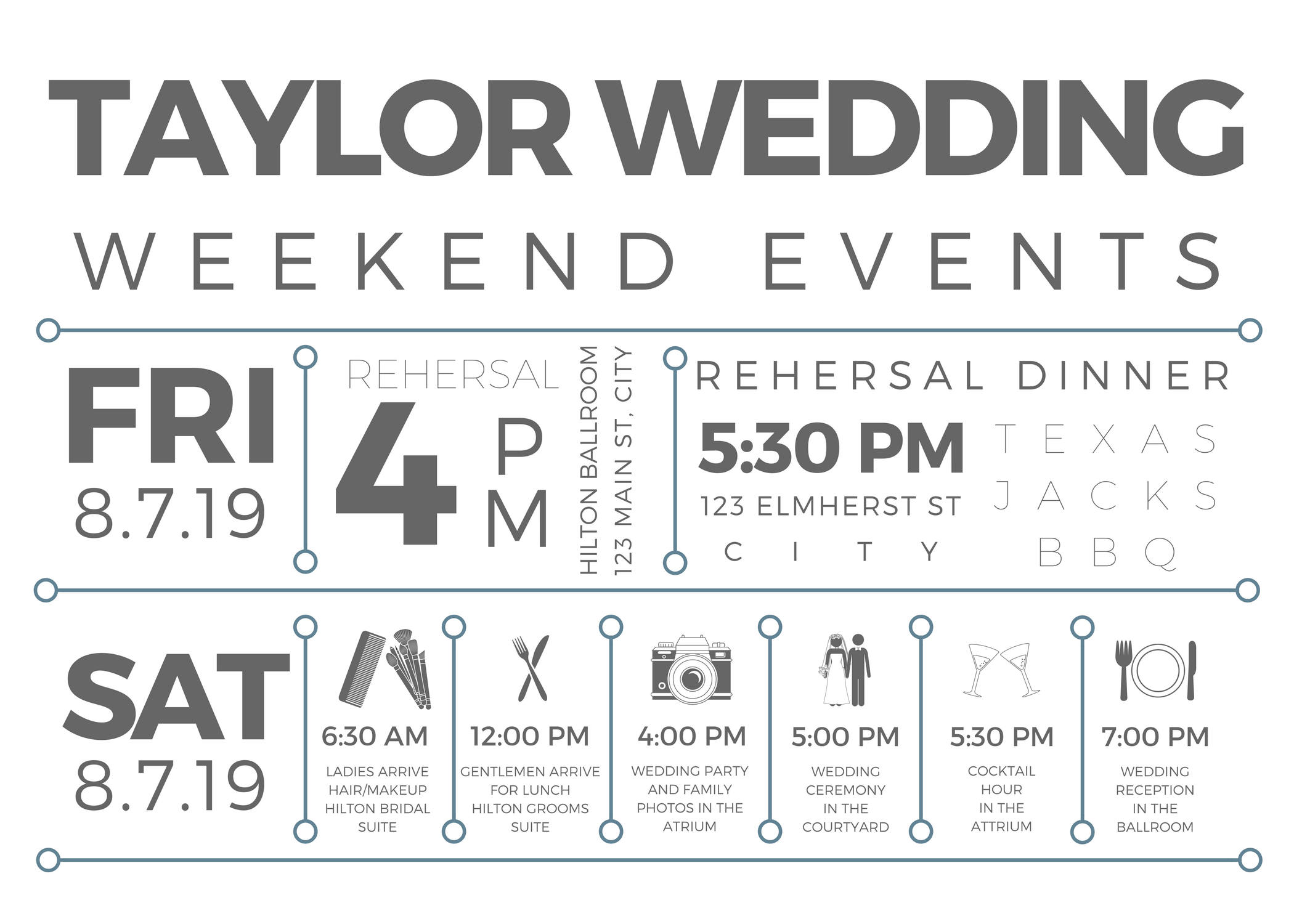 Wedding Weekend Timeline Customizable Printable 5x7 - Etsy