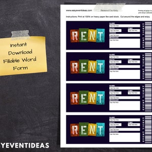 Printable Rent Ticket | Editable Rent Tickets | Musical Fake Surprise ...