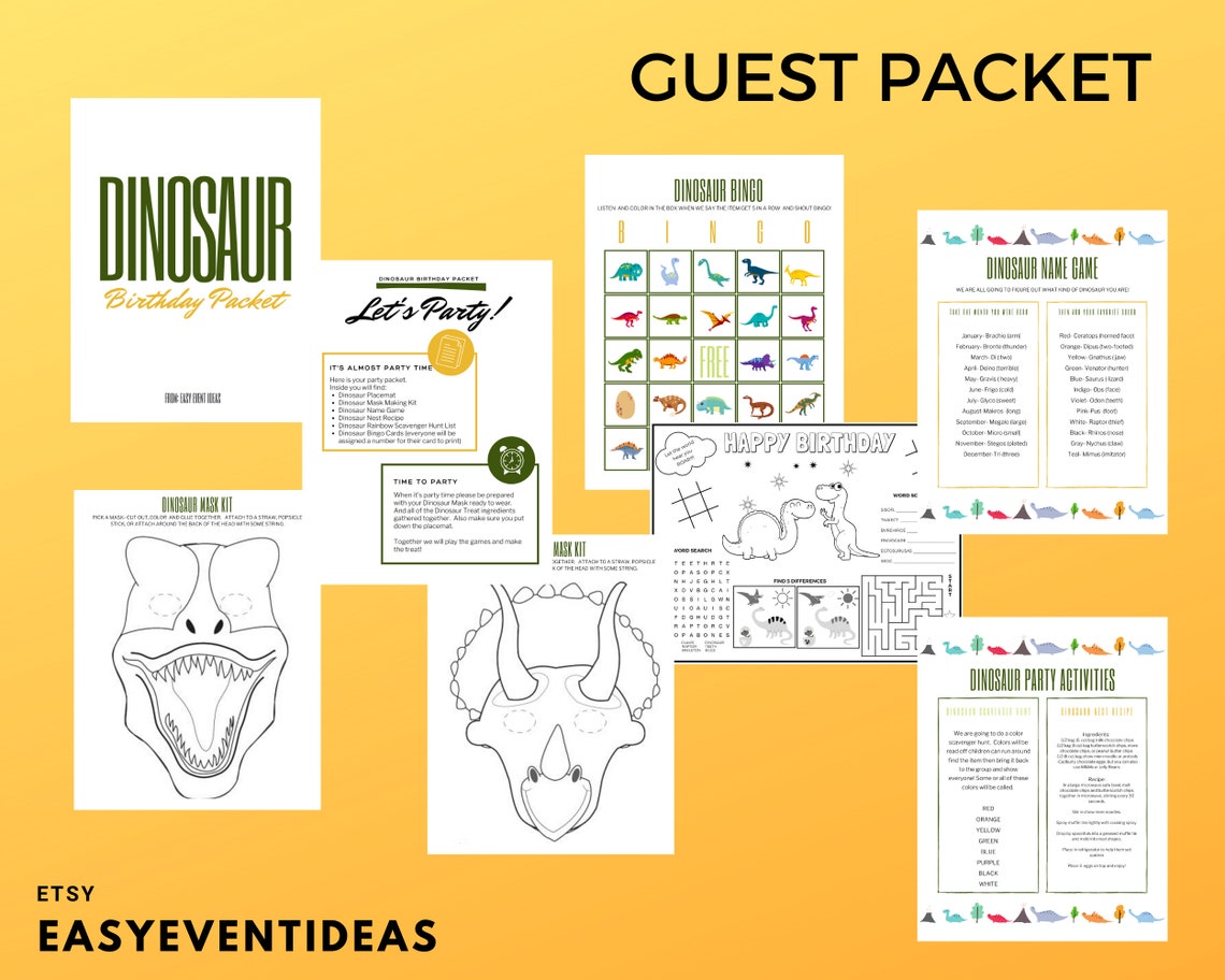Dinosaur Birthday Packet Dinosaur Birthday Party Birthday Instant ...