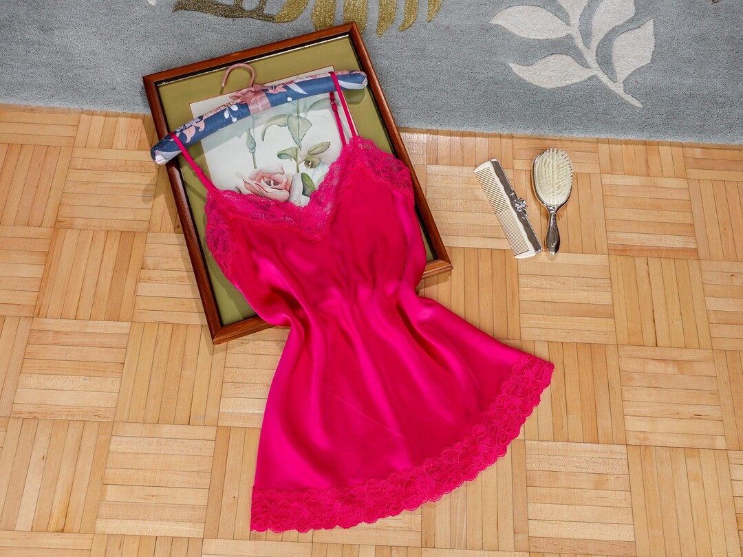 Vintage Fuchsia Pink Silk and Lace Micro/mini Slip Dress - Etsy