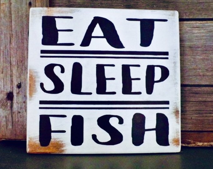 Eat, Sleep, Fish Wood Painted Sign, Nautical Sign, Coastal Decor, Beach ...