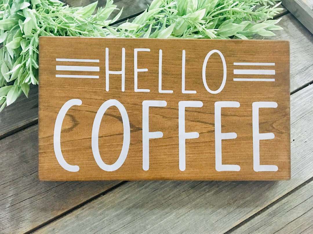 Rustic Coffee Bar Sign Kitchen Coffee Decor Hello Coffee Tiered Tray ...