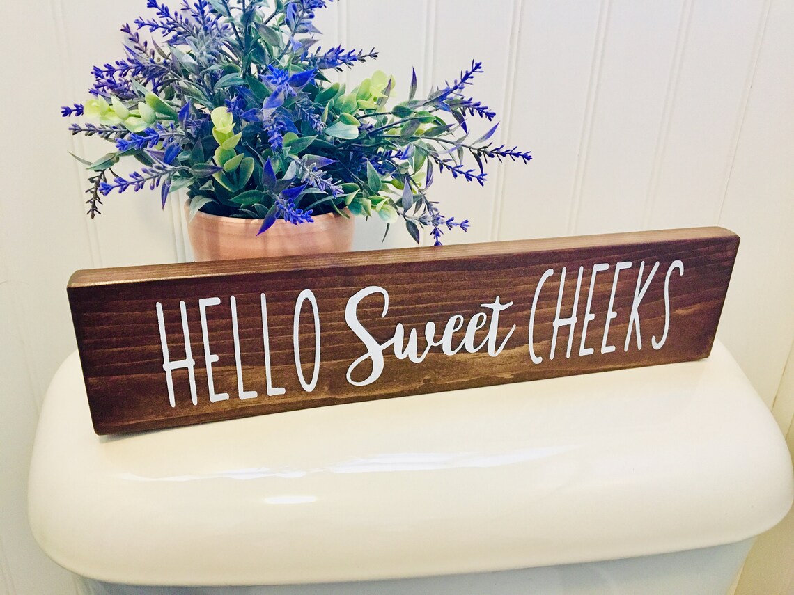 Hello sweet cheeks bathroom sign rustic bathroom decor | Etsy