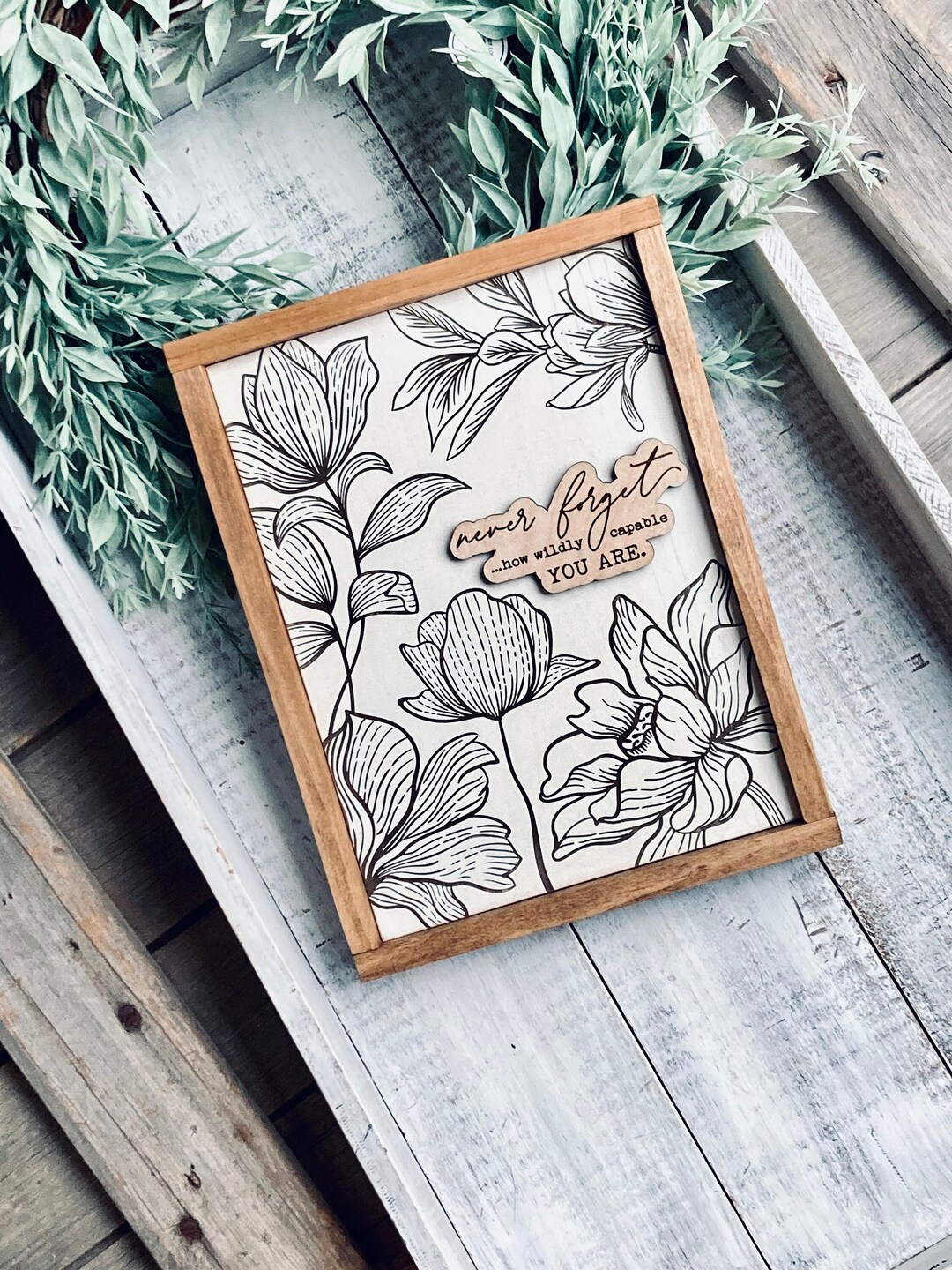 Botanical Boho Engraved Painted Framed Wood Sign Boho Wall Art ...