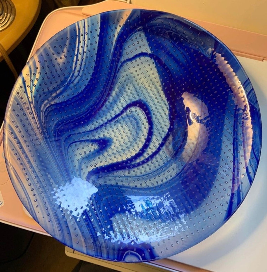 Plate Controlled Bubbles Fused Glass Blue and Clear Streaks - Etsy