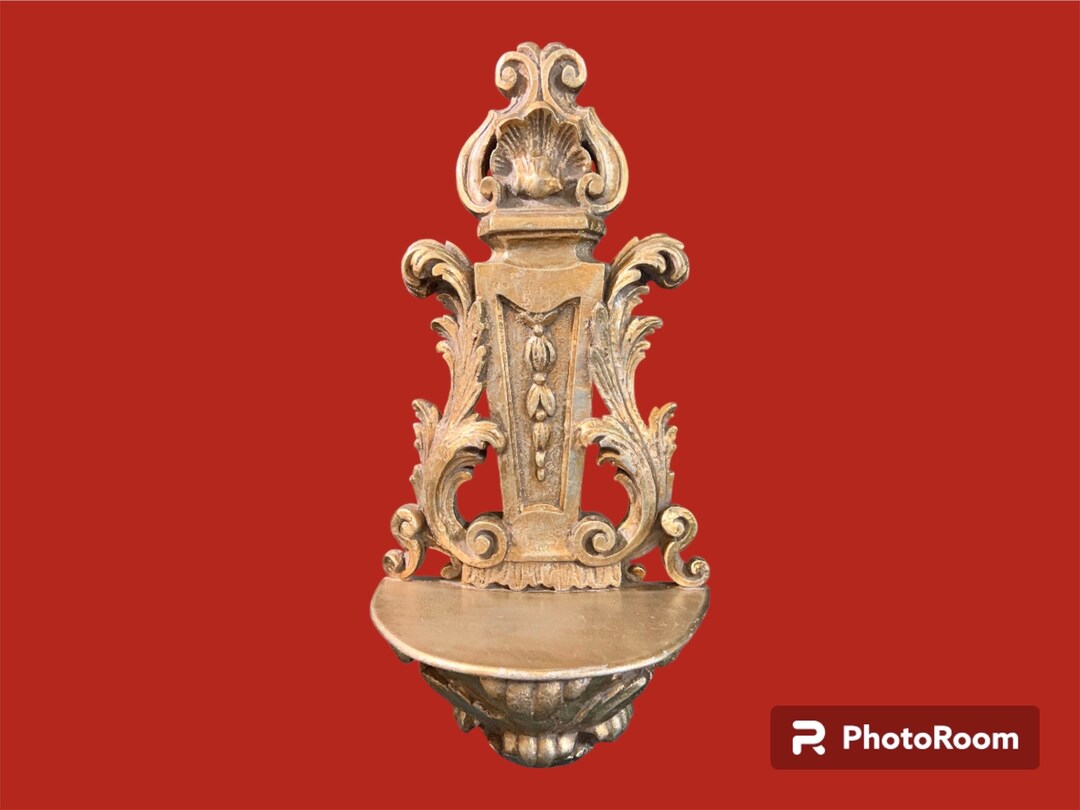 Hollywood Regency Syroco ? Large Gold Wall Shelf Church Holy Water - Etsy